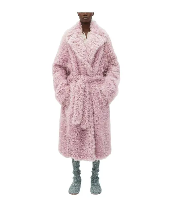 Bottega Veneta Belted Shearling Coat - Pink