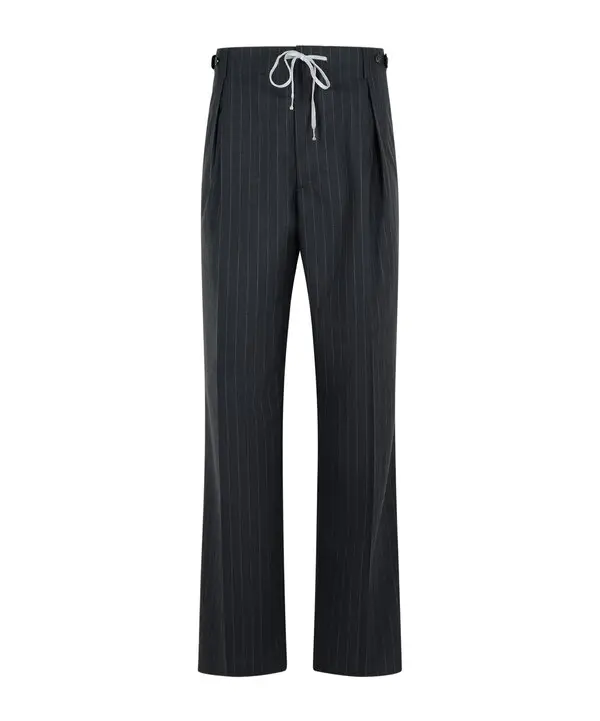 MAISON MARGIELA Pinstripe Drawstring Pleated Trousers - Black