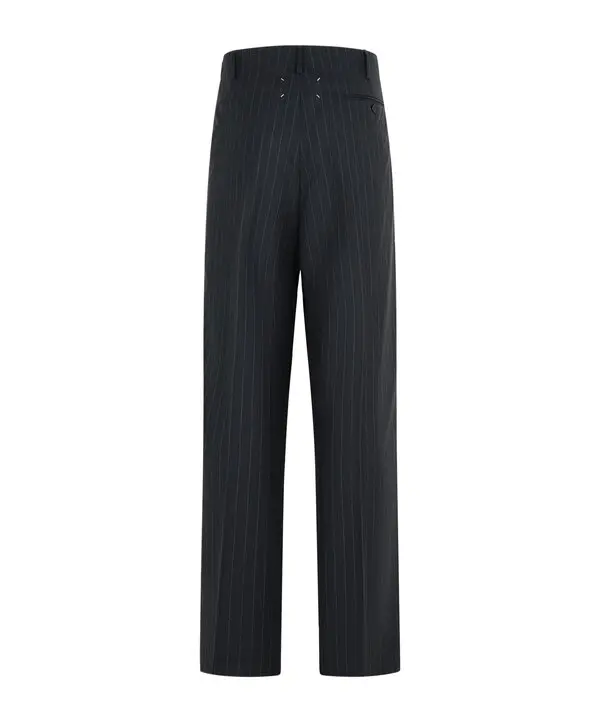 MAISON MARGIELA Pinstripe Drawstring Pleated Trousers - Black