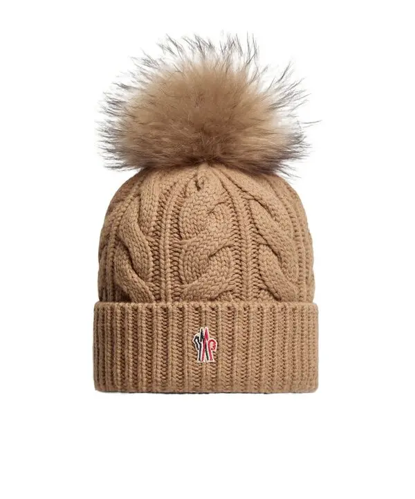 Moncler Pompon Braided Beanie - Beige