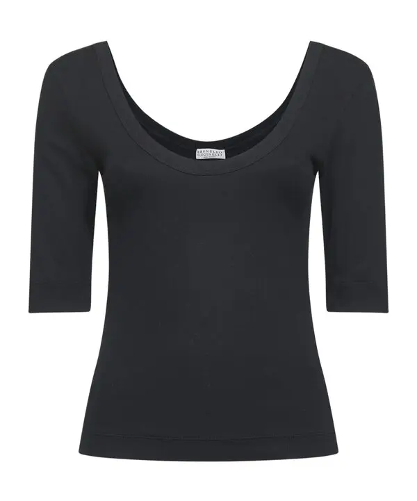 Brunello Cucinelli Scoop Neck Straight Hem T-shirt - Black