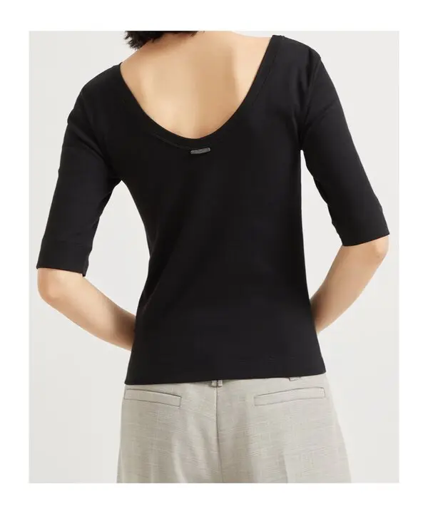 Brunello Cucinelli Scoop Neck Straight Hem T-shirt - Black