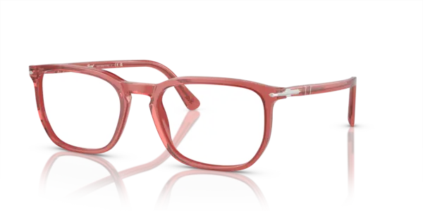Persol Full Rim Acetate Rectangle Eyeglasses - Transparent Red