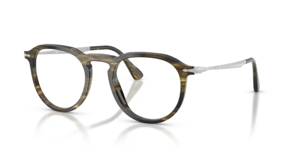 Persol Acetate Full Rim Round Frame Eyeglasses - Silver