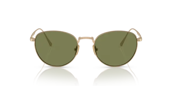 Persol Titanium Full Rim Round Frame Sunglasses - Gold