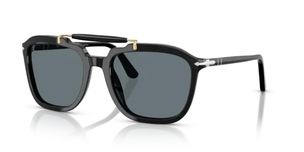 Persol Square Frame Sunglasses With Silver And Gold Tone Accents - Black