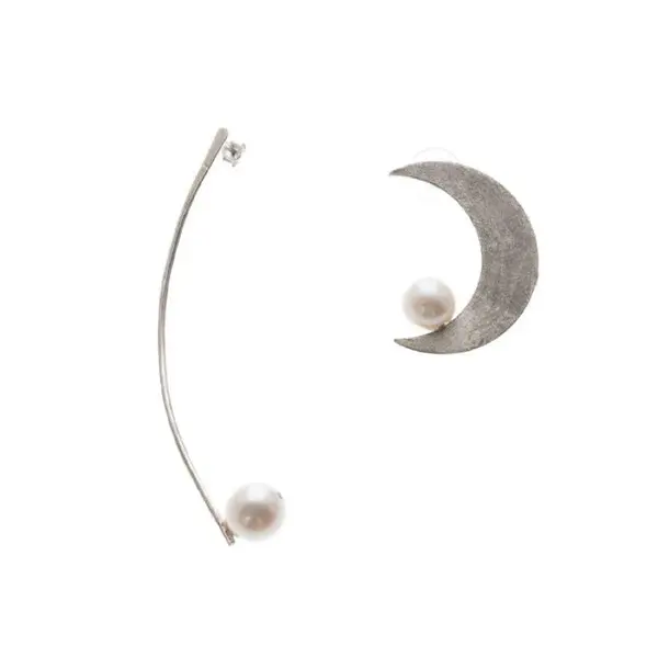 SILVER MOON Pearl Arc Sterling Silver Earrings - Silver/white