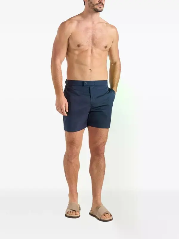 Manière De Voir Brian In Navy Polished Nylon Swim Shorts - Blue