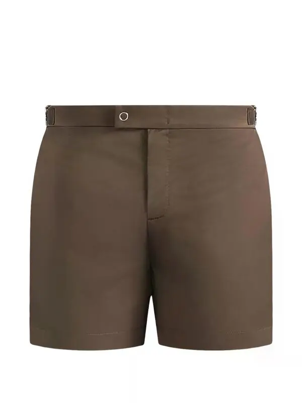 Manière De Voir Brian In Olive Polished Nylon Swim Shorts - Green