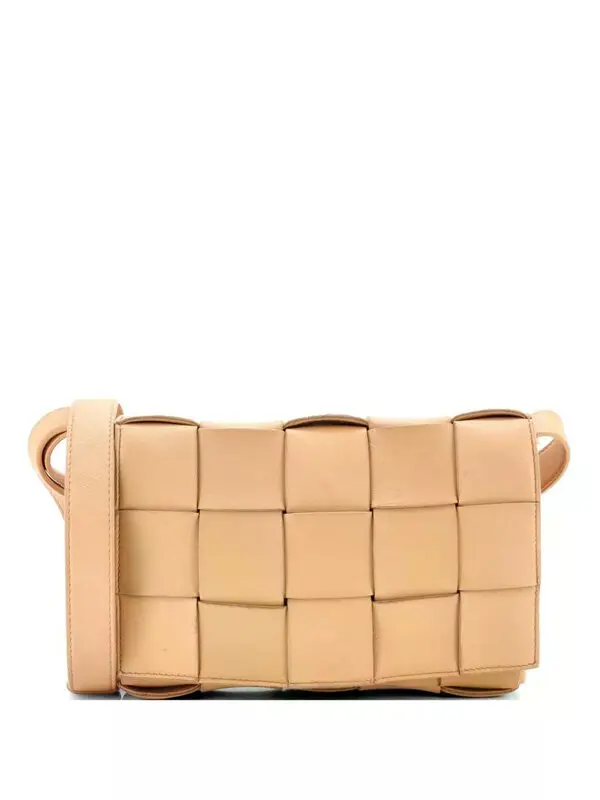 Bottega Veneta Cassette Maxi Intrecciato Leather Small Crossbody Bag - Neutrals