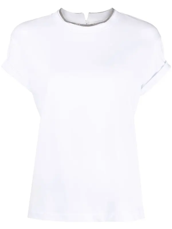 Brunello Cucinelli Stretch-cotton T-shirt With Chain Detail - White