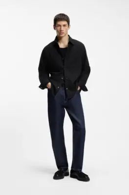 Hugo Oversize-fit Shirt In Cotton Twill With Patch Pockets