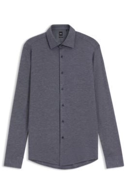 BOSS Slim-fit Shirt In Piqué Jersey - Dark Blue