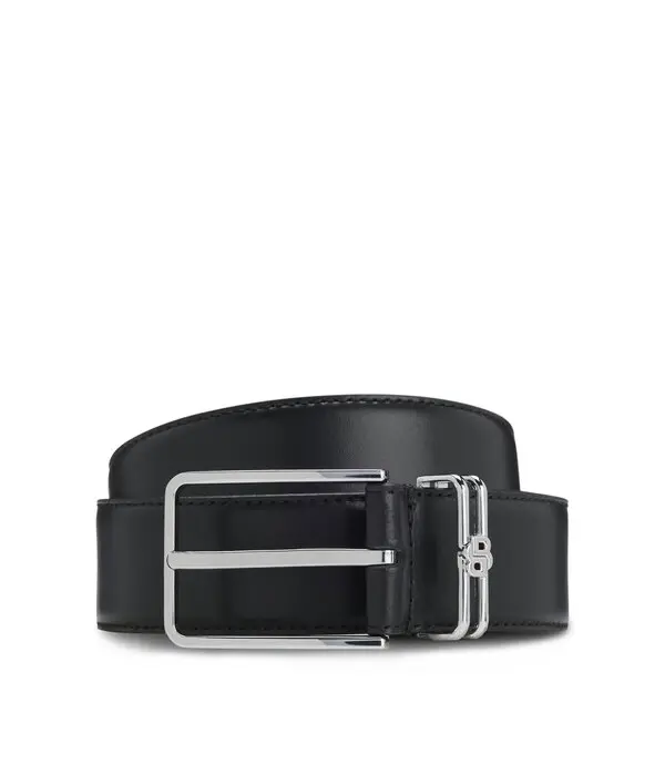 BOSS Italian Leather Belt With Double B Monogram - Black