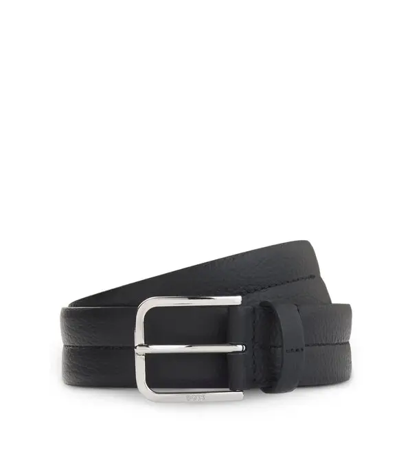 BOSS Leather Belt With Polished Silver Buckle - Black