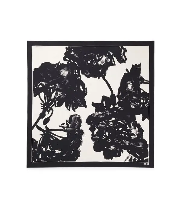 BOSS Monogram Scarf In Silk Twill - Black