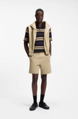 Hugo Cotton French-terry Shorts With Suede Logo Badge