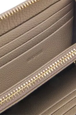 BOSS Zippered Wallet In Grained Leather With Metallic Logo Lettering