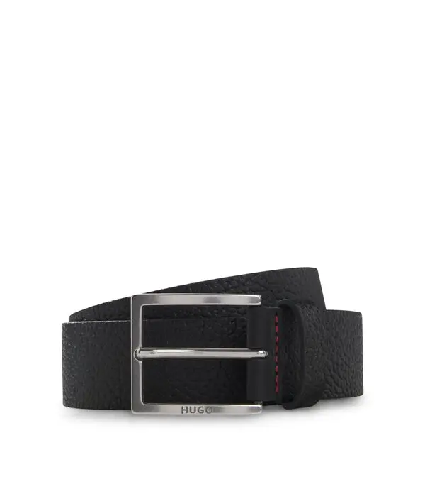 Hugo Grained Leather Belt With Antique Silver-tone Hardware - Black