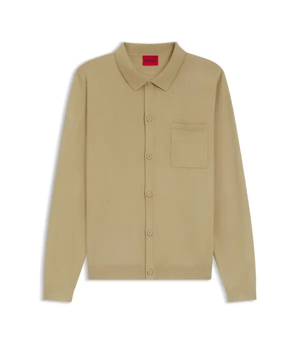 Hugo Regular-fit Knit Jacket With Ribbed Trims - Beige