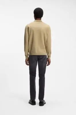 Hugo Regular-fit Knit Jacket With Ribbed Trims - Beige