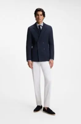 BOSS Double-breasted Slim-fit Blazer In Patterned Cotton - Dark Blue