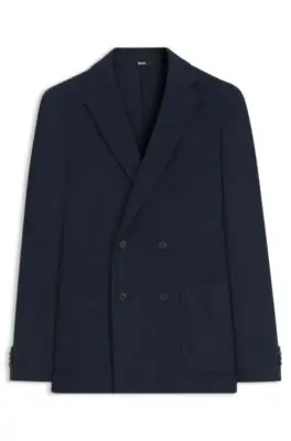 BOSS Double-breasted Slim-fit Blazer In Patterned Cotton - Dark Blue
