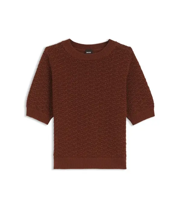 BOSS Cotton Sweater With Micro-lace Structure And Ribbed Trims