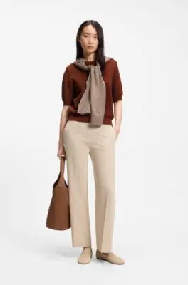 BOSS Cotton Sweater With Micro-lace Structure And Ribbed Trims