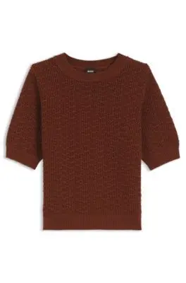 BOSS Cotton Sweater With Micro-lace Structure And Ribbed Trims