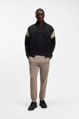 BOSS Zippered Cotton-blend Sweatshirt With Contrast Inserts - Black