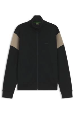 BOSS Zippered Cotton-blend Sweatshirt With Contrast Inserts - Black
