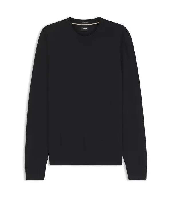 BOSS Merino Wool Crew Neck Sweater - Black