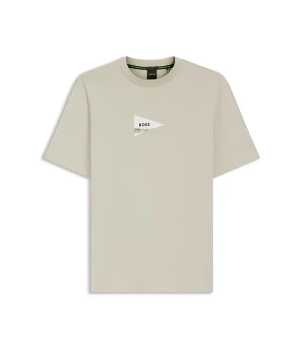 BOSS Regular-fit Photoprint T-shirt In Stretch Cotton - Light Beige