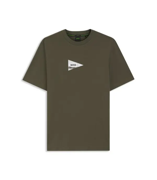 BOSS Regular-fit Photoprint T-shirt In Stretch Cotton - Light Green