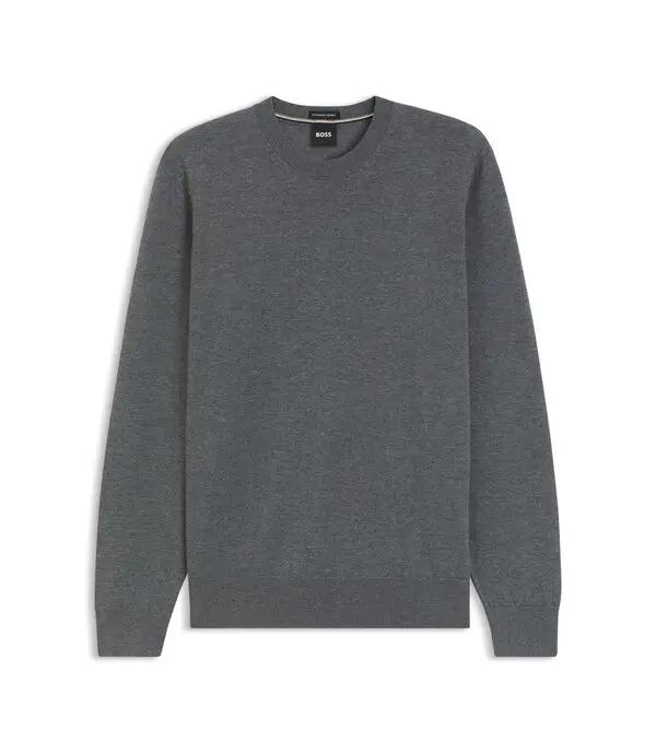 BOSS Merino Wool Crew Neck Sweater - Grey