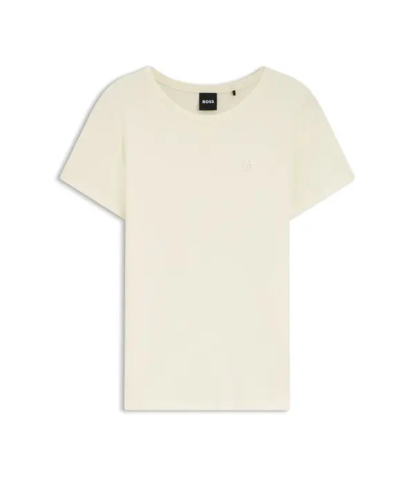 BOSS Slim-fit T-shirt In Cotton-silk Blend With Embroidered Logo - Light Beige