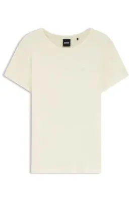 BOSS Slim-fit T-shirt In Cotton-silk Blend With Embroidered Logo - Light Beige