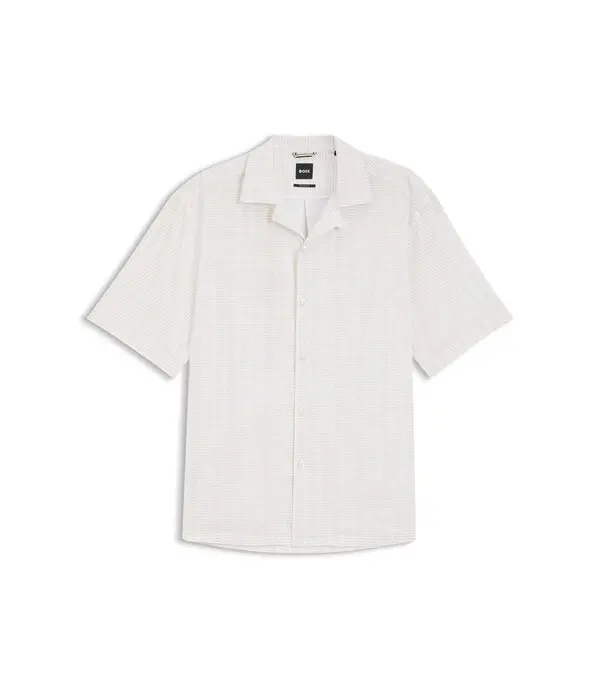 BOSS Relaxed-fit Camp-collar Shirt In Stretch Cotton Poplin - White