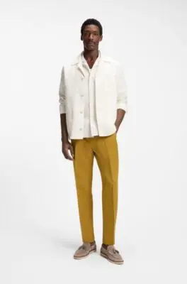 BOSS Relaxed-fit Camp-collar Shirt In Stretch Cotton Poplin - White