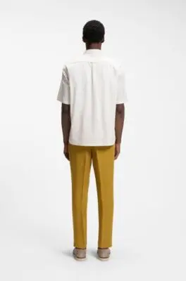 BOSS Relaxed-fit Camp-collar Shirt In Stretch Cotton Poplin - White