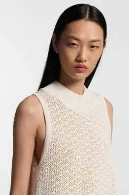 BOSS Sleeveless Knit Top With Micro-lace Structure