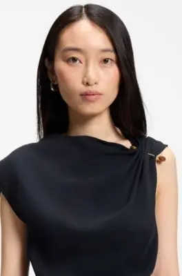 BOSS Sleeveless Crepe Blouse With Metal Pin Detail