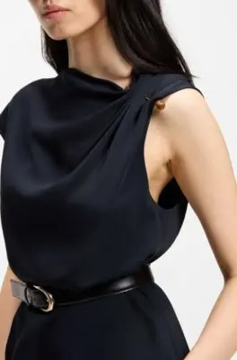 BOSS Sleeveless Crepe Blouse With Metal Pin Detail