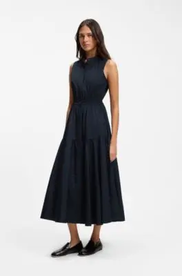 BOSS Sleeveless Cotton Poplin Dress With Elasticated Waistband