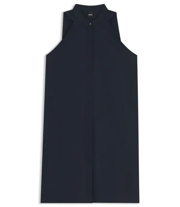 BOSS Sleeveless Cotton Poplin Relaxed Fit Dress With Stand Collar