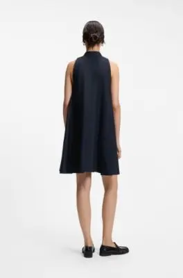 BOSS Sleeveless Cotton Poplin Relaxed Fit Dress With Stand Collar