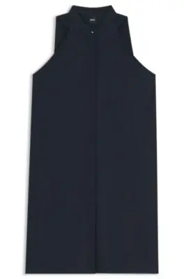 BOSS Sleeveless Cotton Poplin Relaxed Fit Dress With Stand Collar