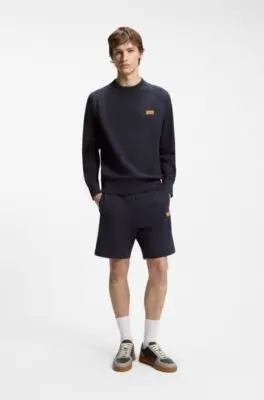 Hugo Cotton French-terry Regular-fit Shorts With Suede Logo Badge