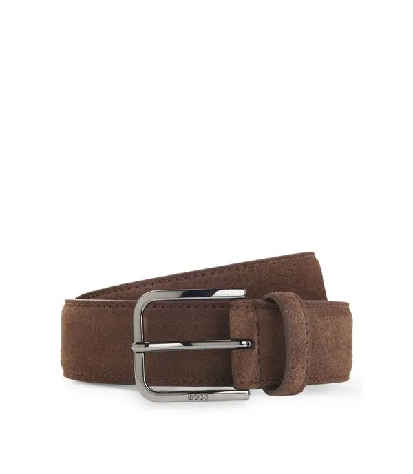 BOSS Leather Business Belt With Polished Gunmetal Buckle - Dark Brown
